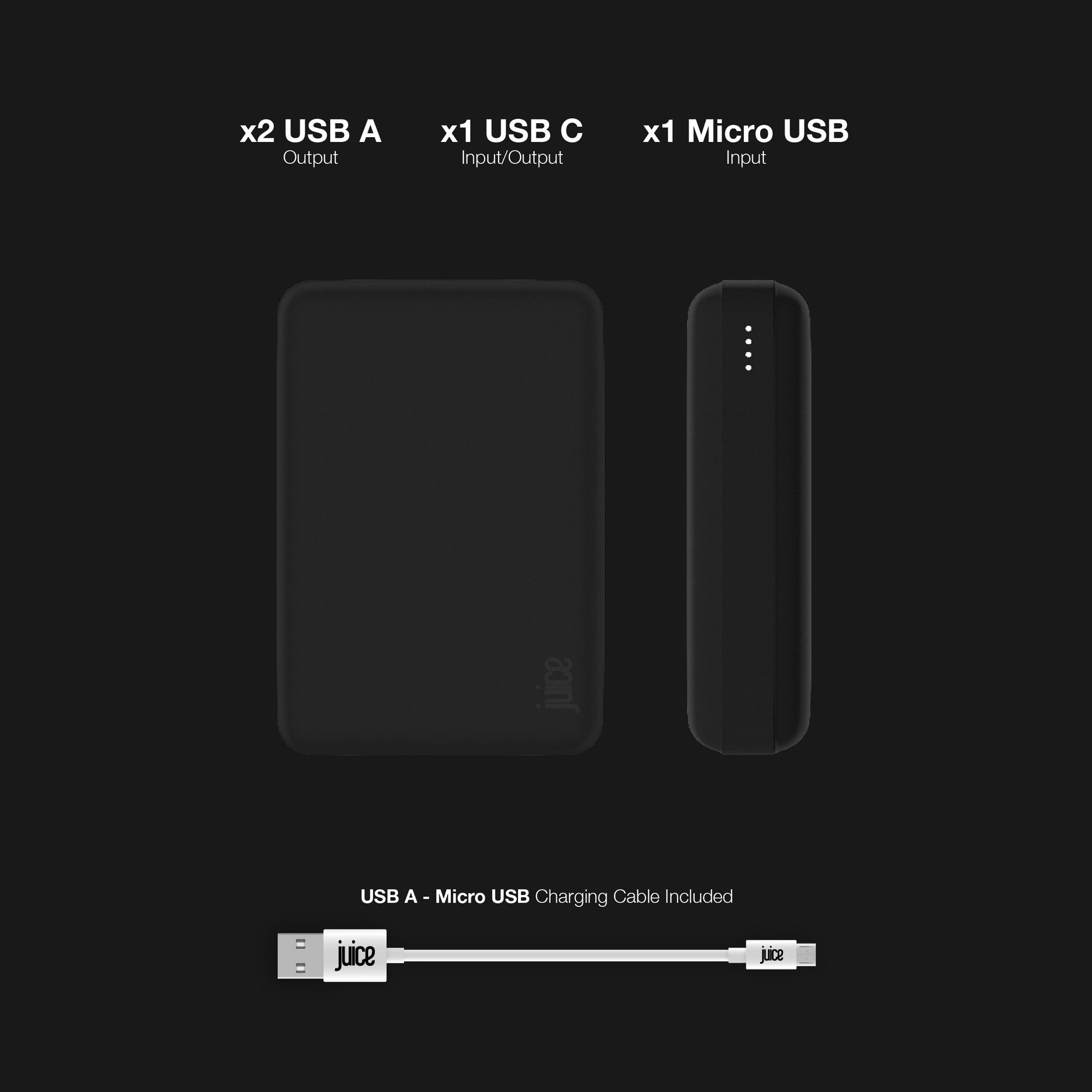10,000mAh, 3 Full Charges | 15W Output | Portable Power Bank - juice